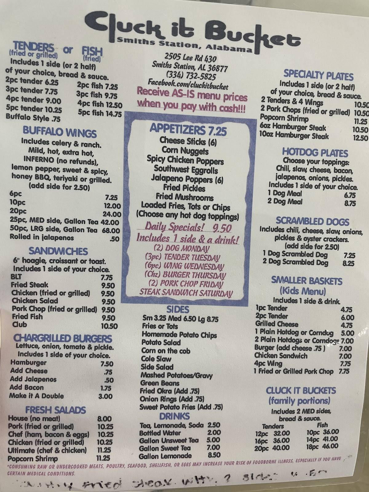 Menu at Cluck It Bucket restaurant, Smiths Station, Co Rd 430