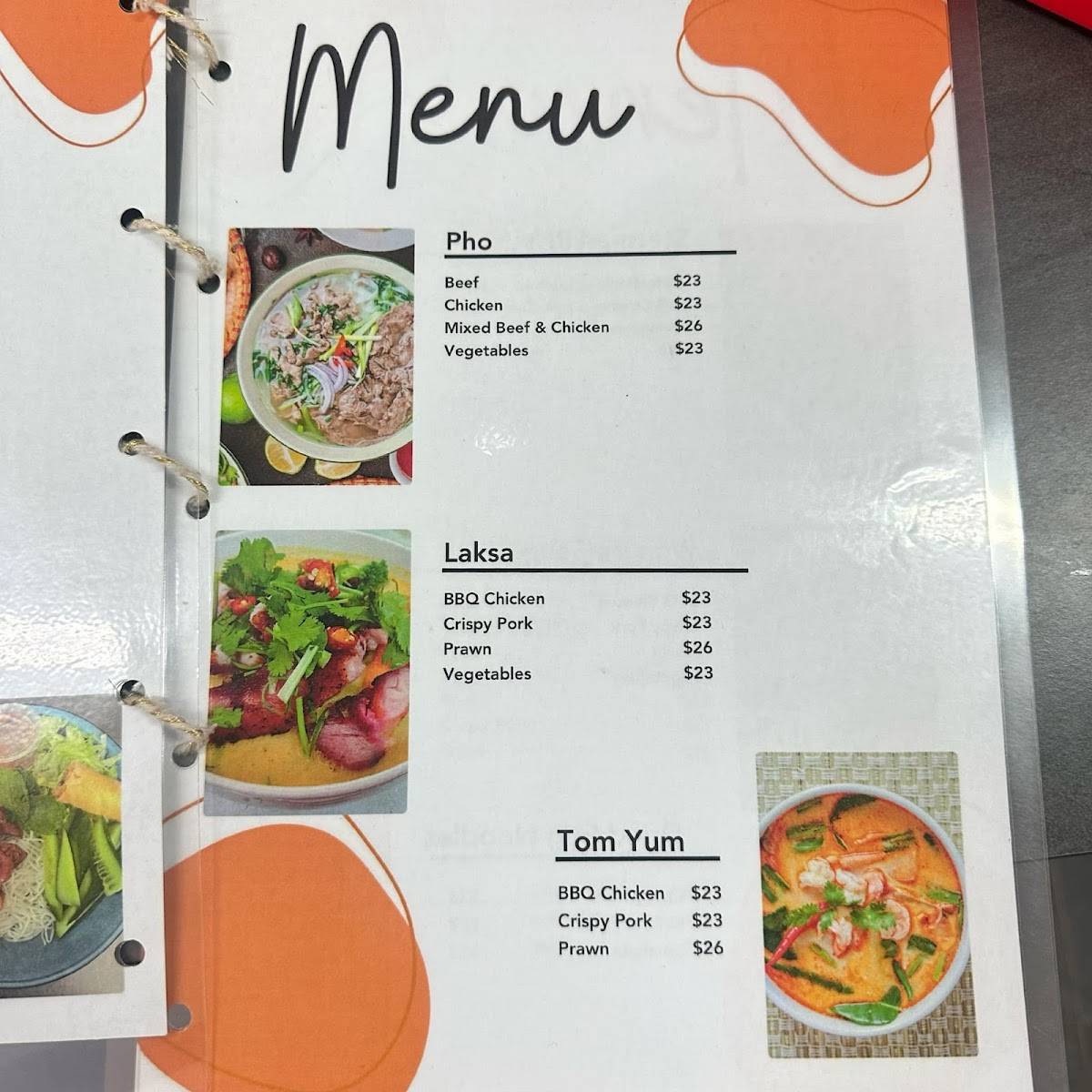 Menu at Pho Home restaurant, Port Macquarie, 18 Acacia Ave