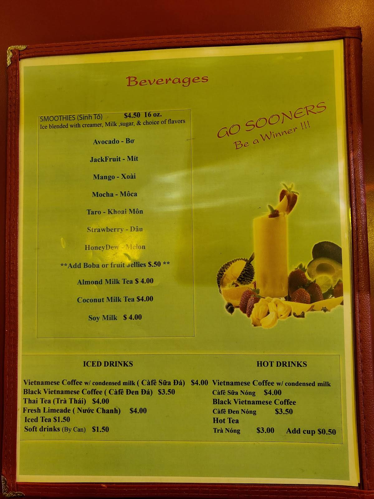 Menu at Pho Winner Vietnamese Restaurant, Norman
