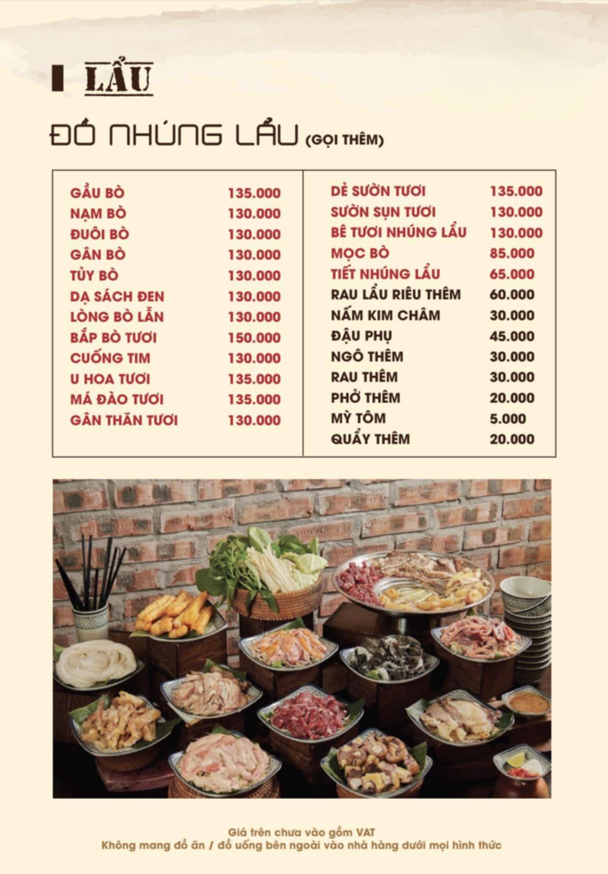 Menu at Phở ngon Sài Gòn restaurant, Ho Chi Minh City