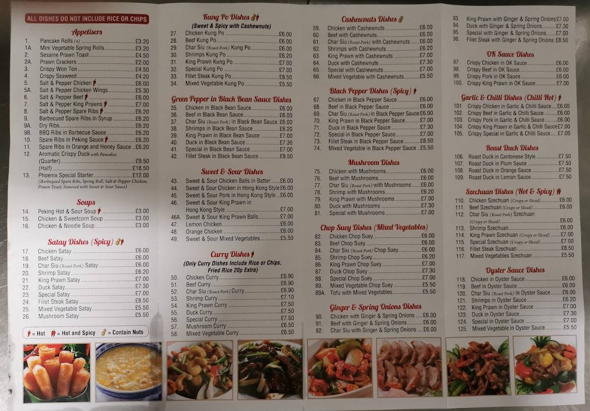 Menu at Phoenix fast food, Pwllheli