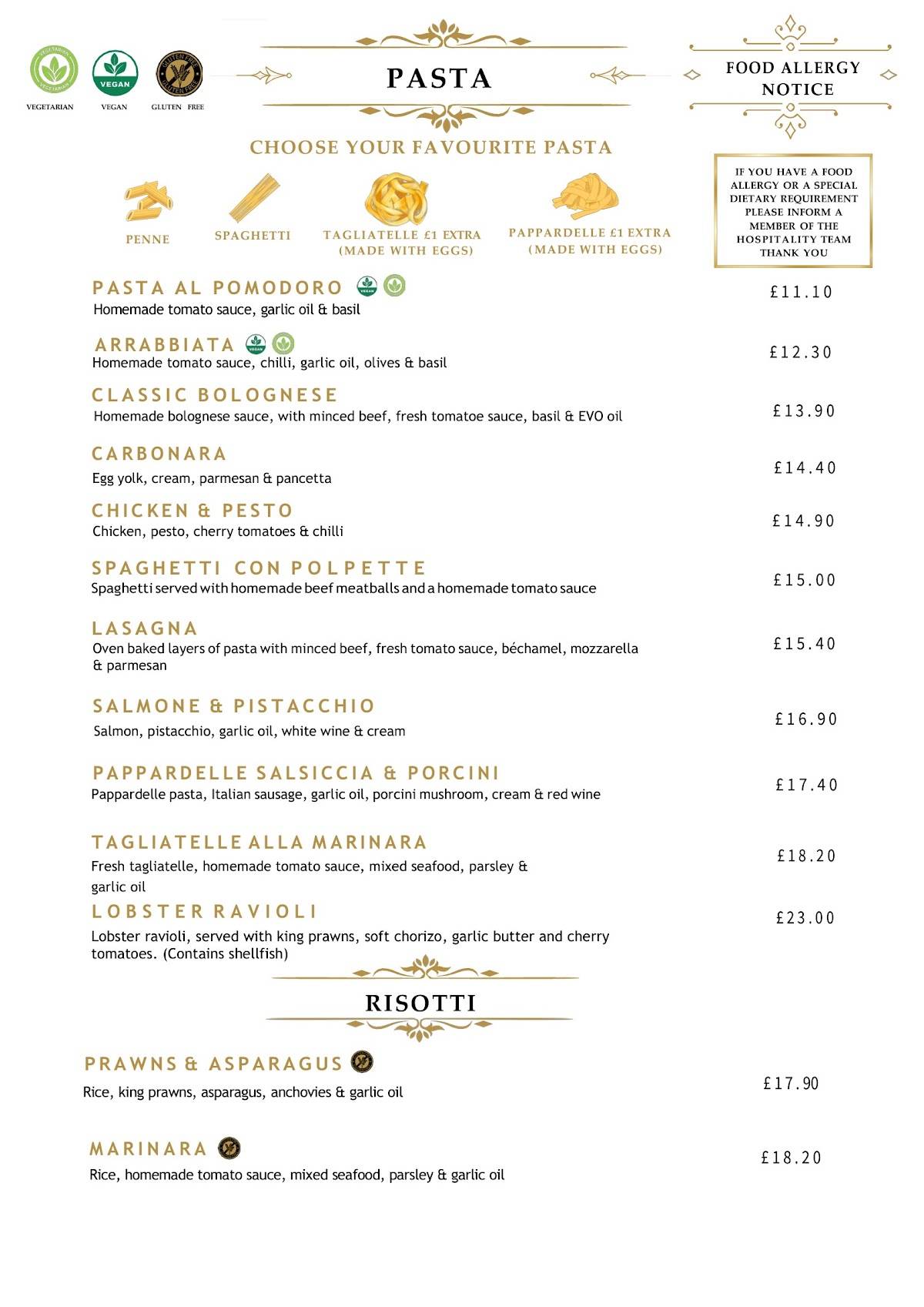 Menu at Pia Ristorante restaurant, West Byfleet