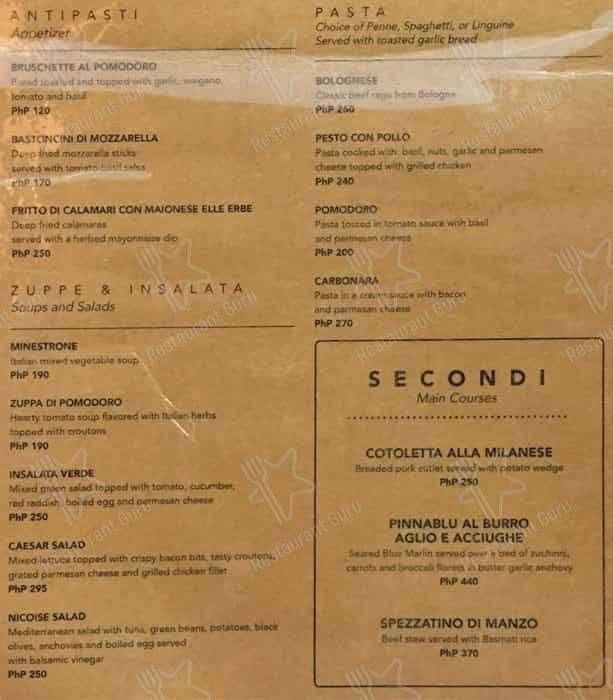 Menu at Piazza Privato - Privato Hotel, Pasig