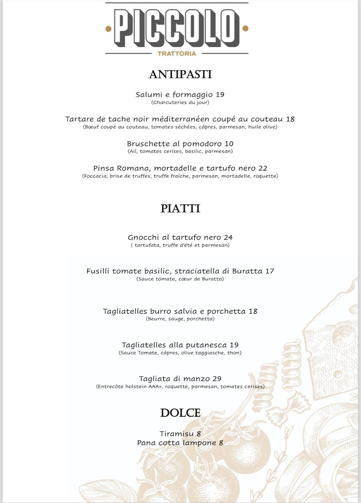 Menu at Piccolo Trattoria, Herstal