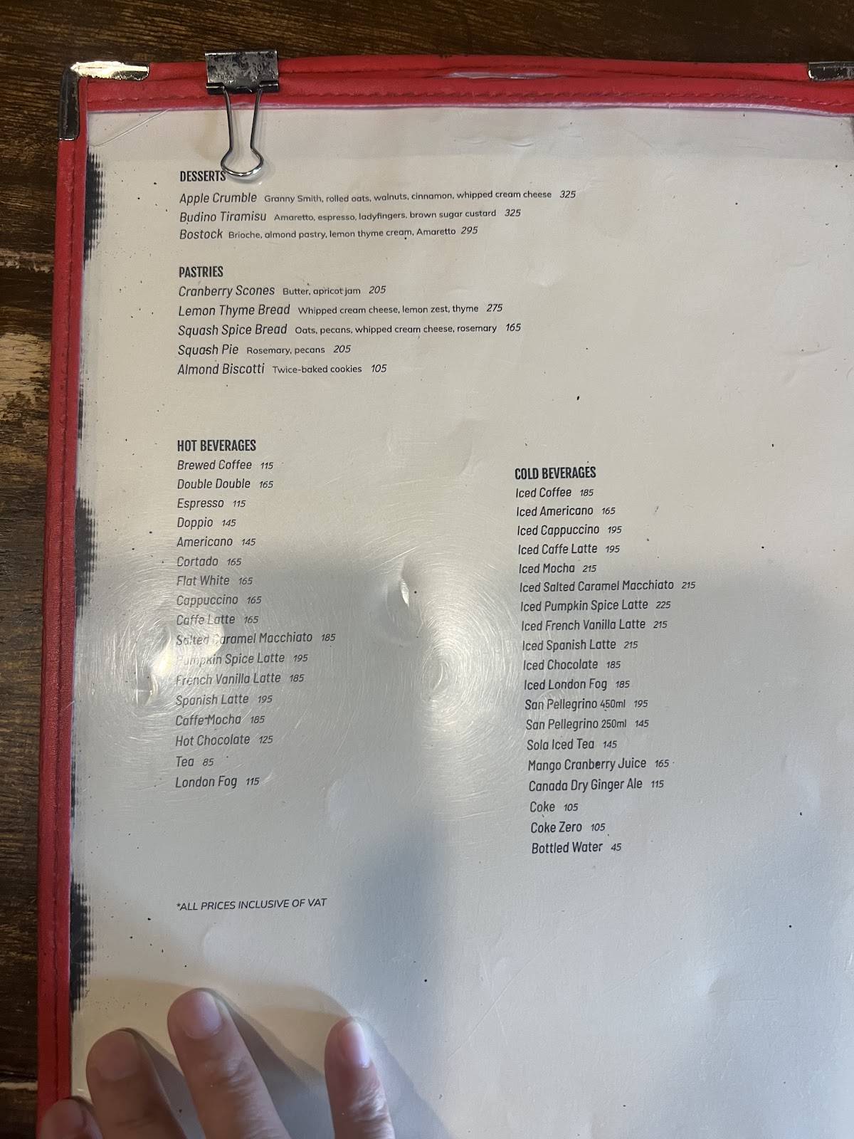 Menu at Pilgrim Restaurant, Davao City