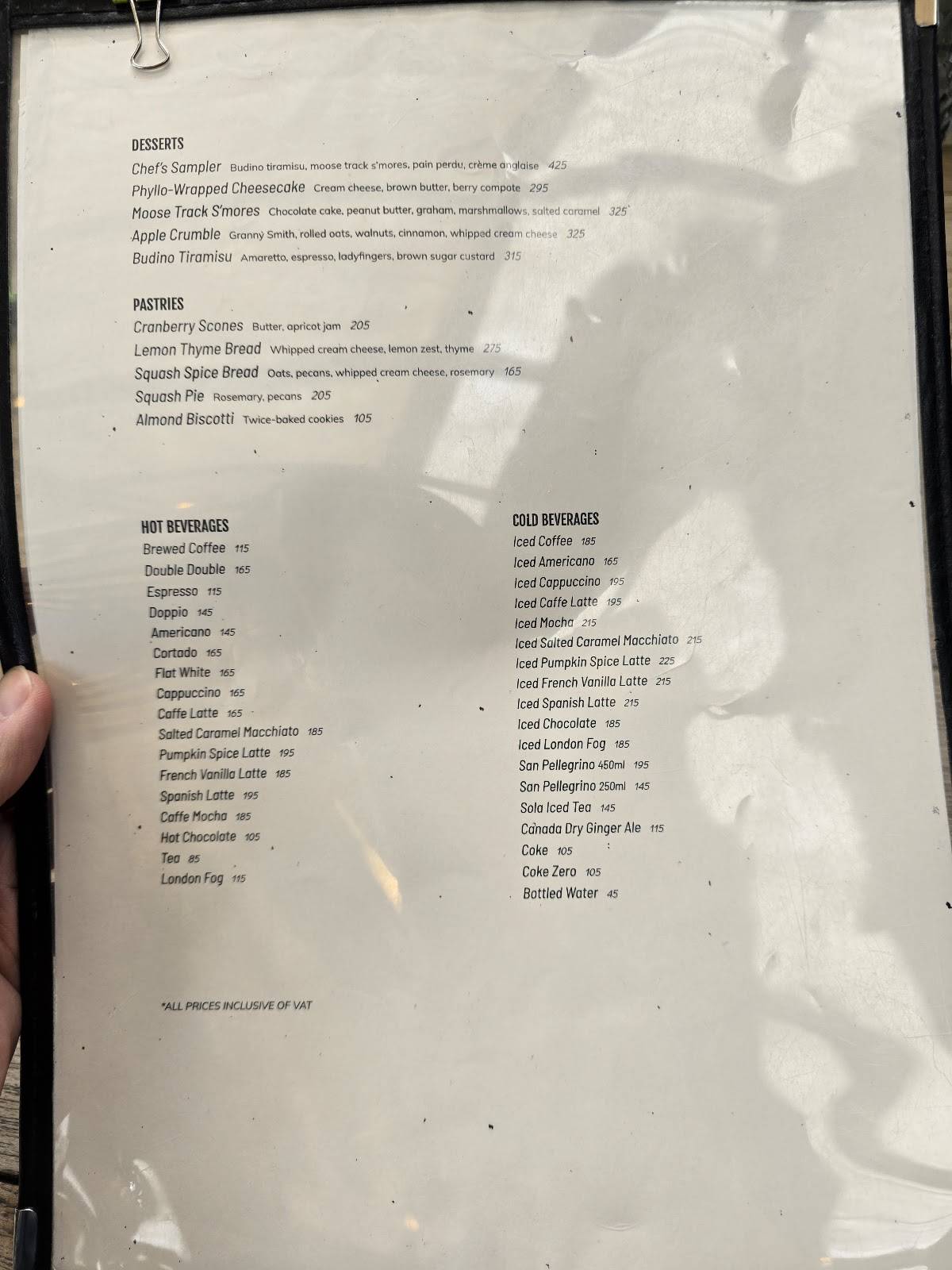 Menu at Pilgrim Restaurant, Davao City