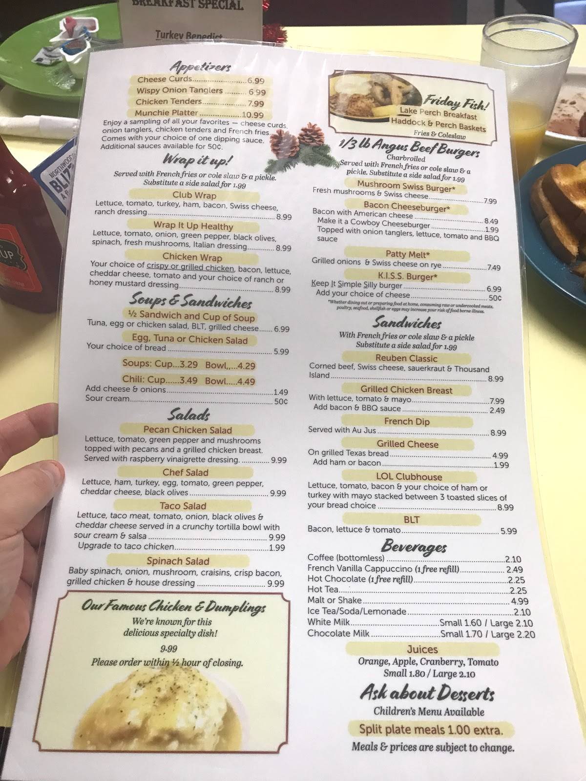 Menu at Pine Cone Cafe, Land O' Lakes