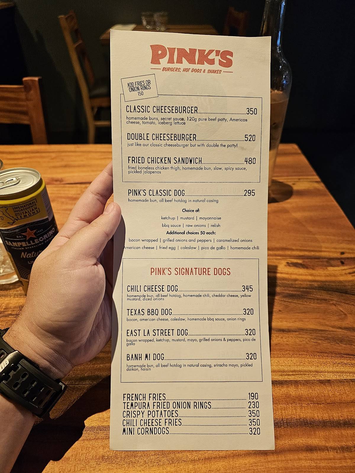 Menu at Pink's Hot Dogs BGC pub & bar, Taguig, G/F