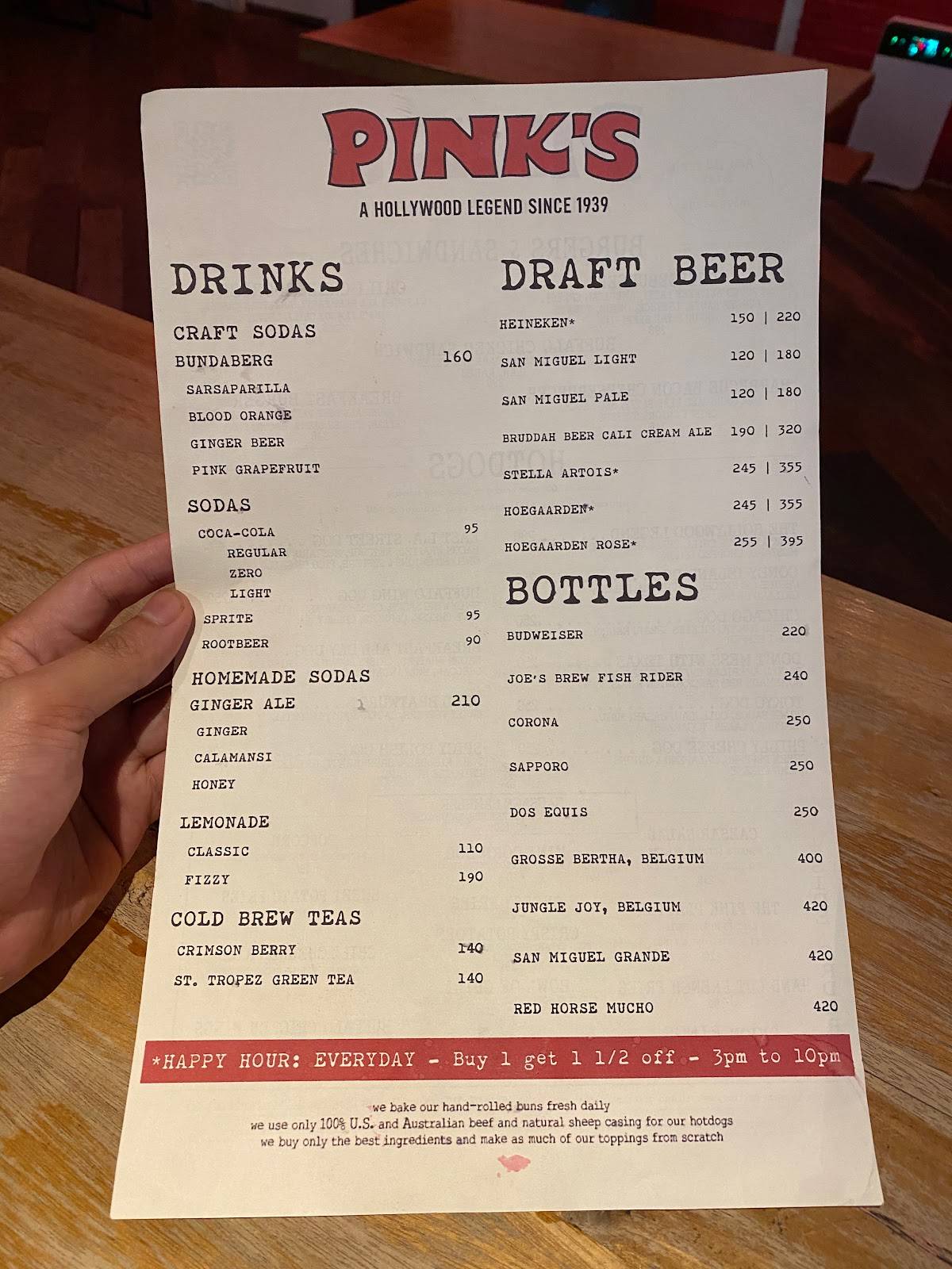 Menu at Pink's Hot Dogs BGC pub & bar, Taguig, G/F