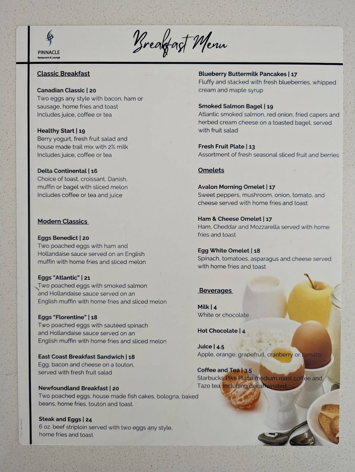 Menu at Pinnacle Restaurant and Lounge, St. John's