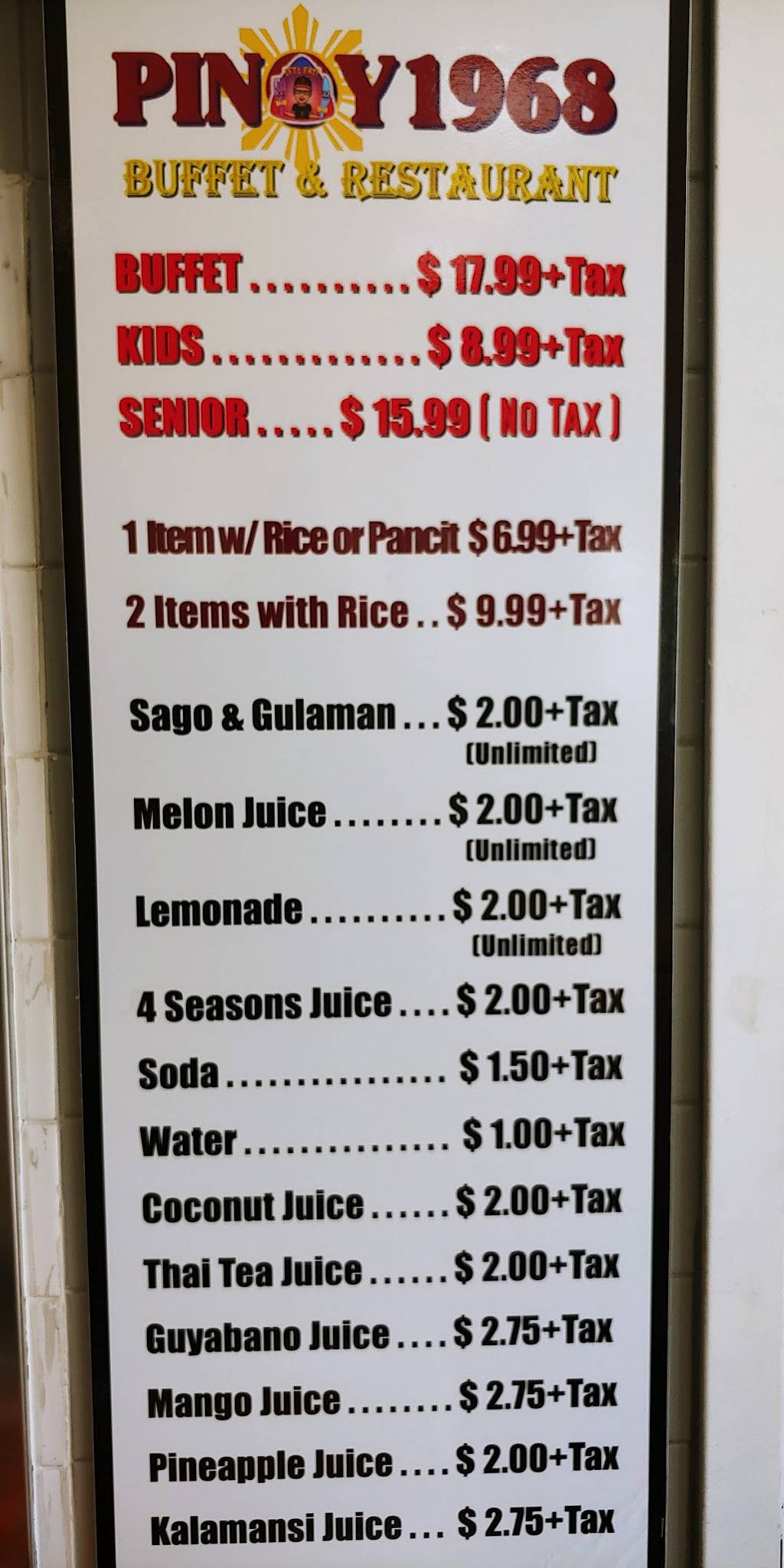 Menu at Pinoy 1968 Restaurant & Buffet, Henderson