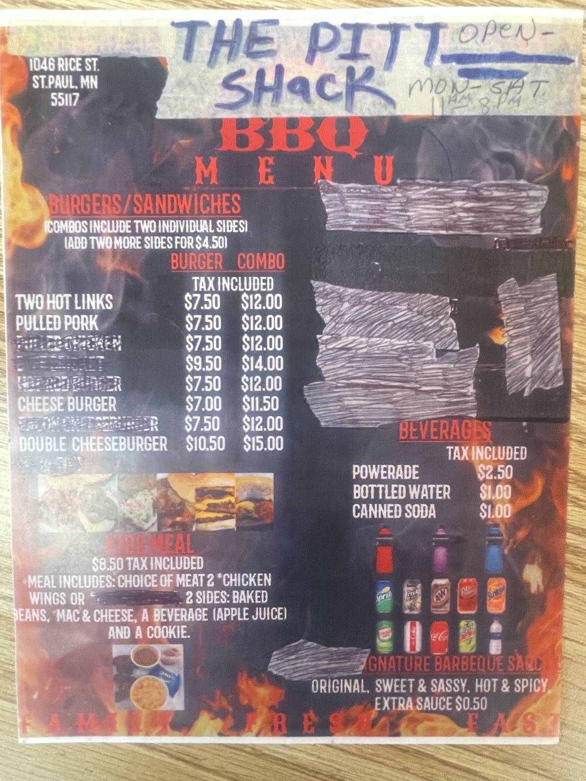 Menu at Pitt Shack BBQ, Saint Paul