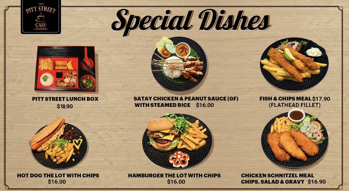 Menu at Pitt Street Cafe, Adelaide