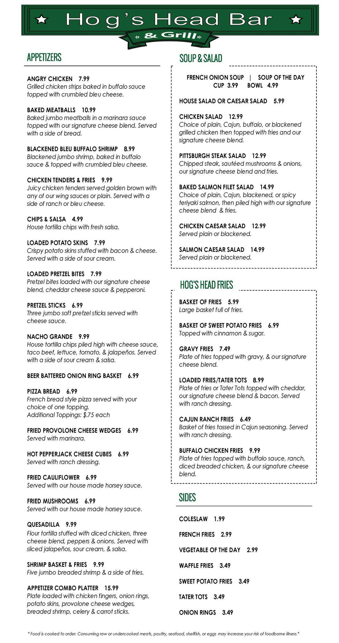 Menu at Hog's Head Bar and Grill, Pittsburgh