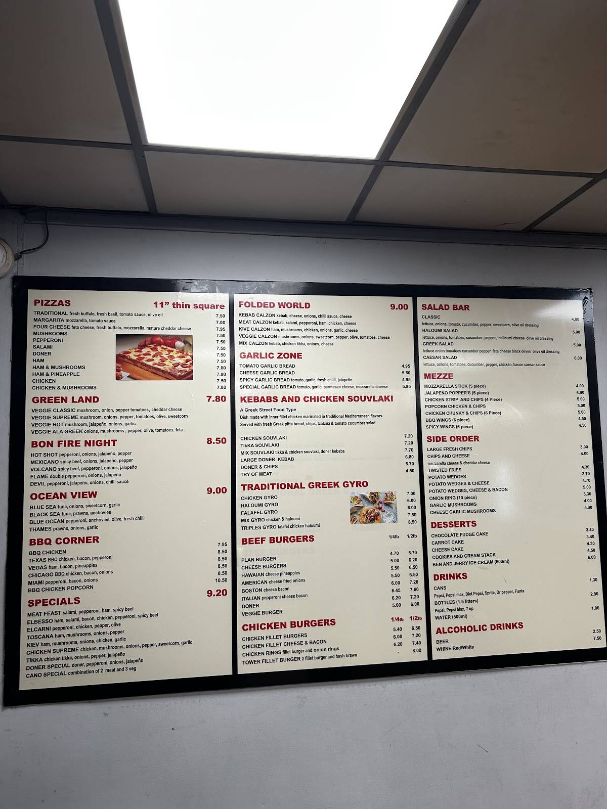 Menu at Pitza Cano pizzeria, Leeds, Yorkshire