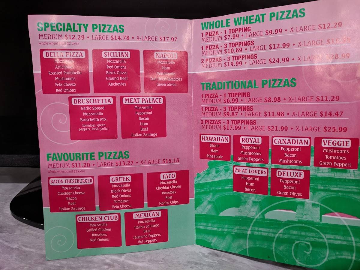 Menu at Pizza Bella restaurant, Heidelberg