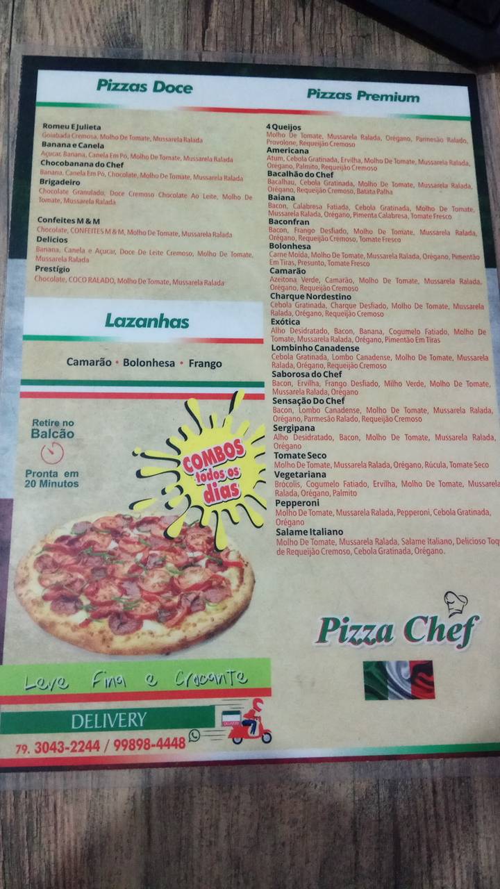 Menu em Pizza Chef restaurante, Aracaju