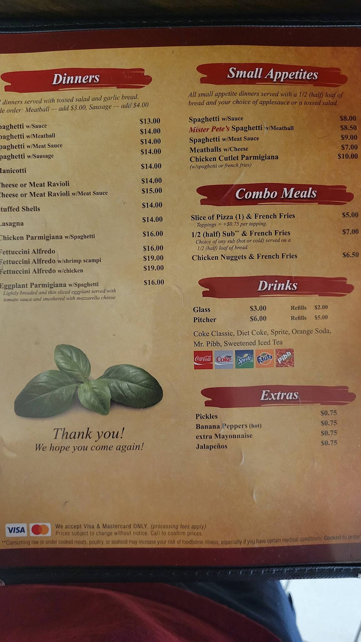 Menu at Pizza Garden Italian Restaurant, New Oxford
