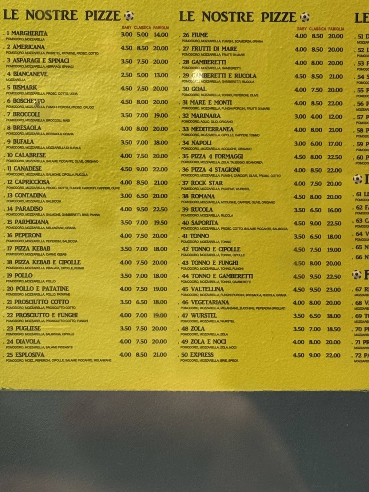 Menu at Pizza Goal restaurant, Como