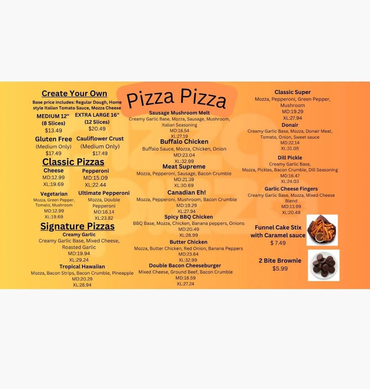 Menu at Pizza Pizza restaurant, Shilo