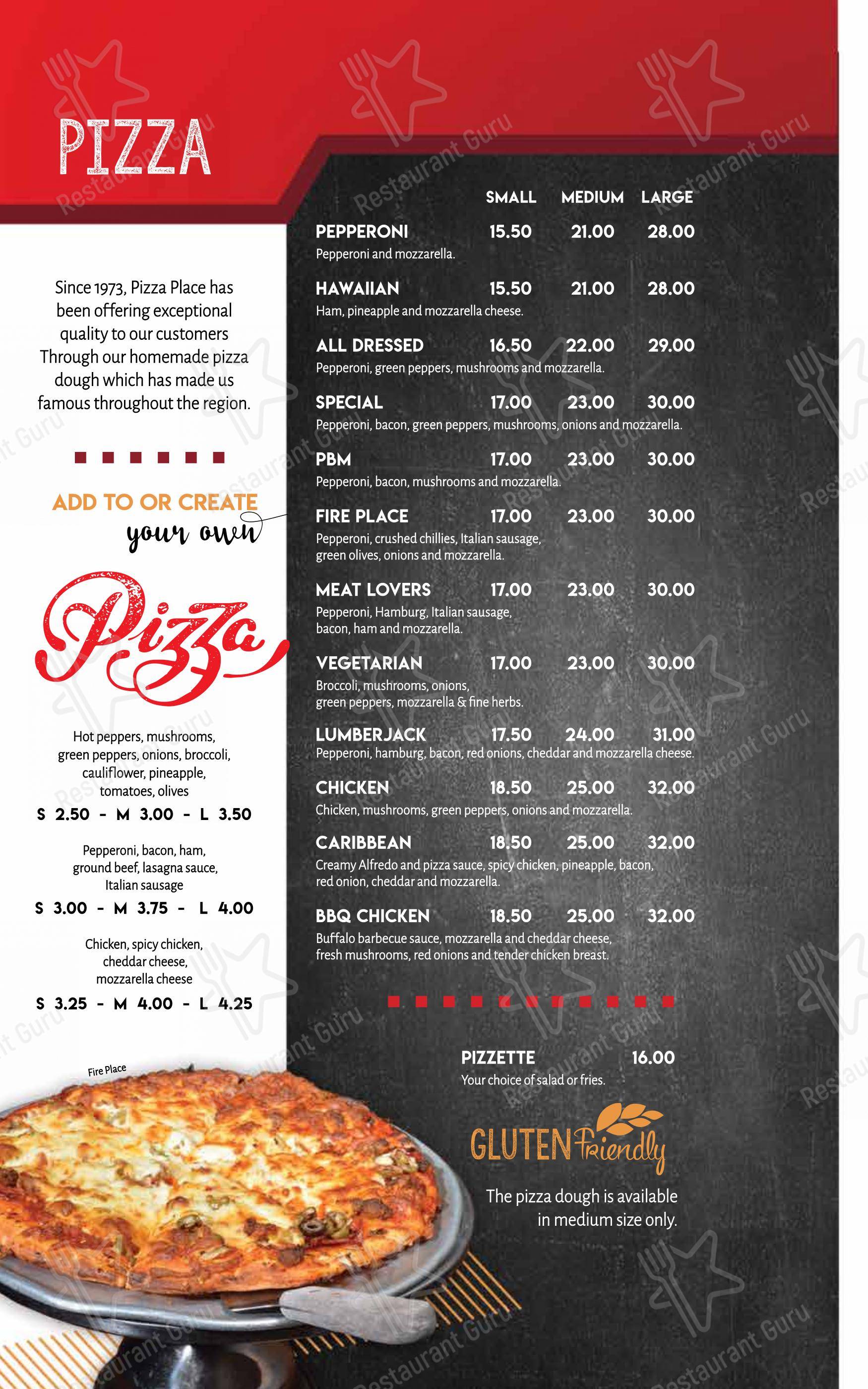 Menu at Pizza Place pub & bar, Hearst, Front St