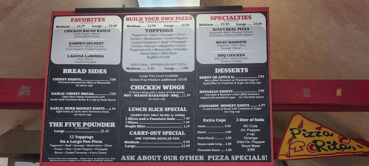 Menu at Pizza Rita pizzeria, Spokane Valley, 201 N Pines Rd