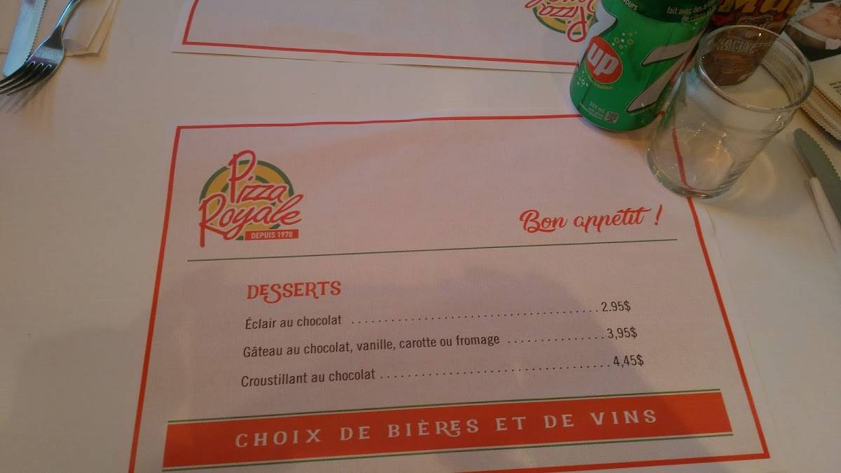 Menu au Pizza Royale (1986) Inc pizzeria, Baie-Comeau