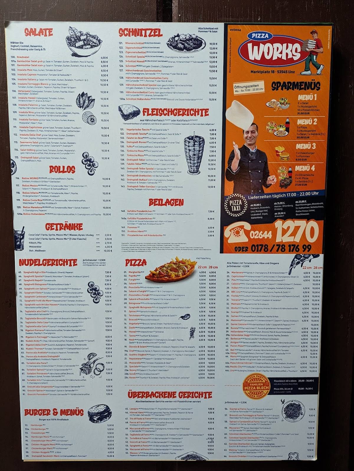 Speisekarte von Pizza Works, Linz am Rhein