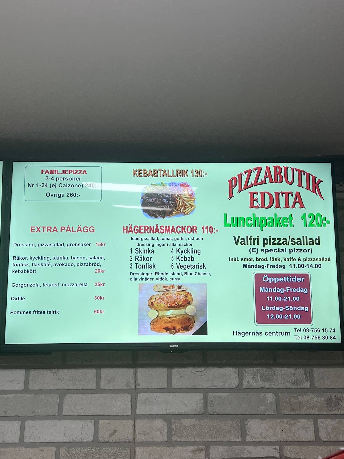 Menu at Pizzabutik Edita pizzeria, Täby