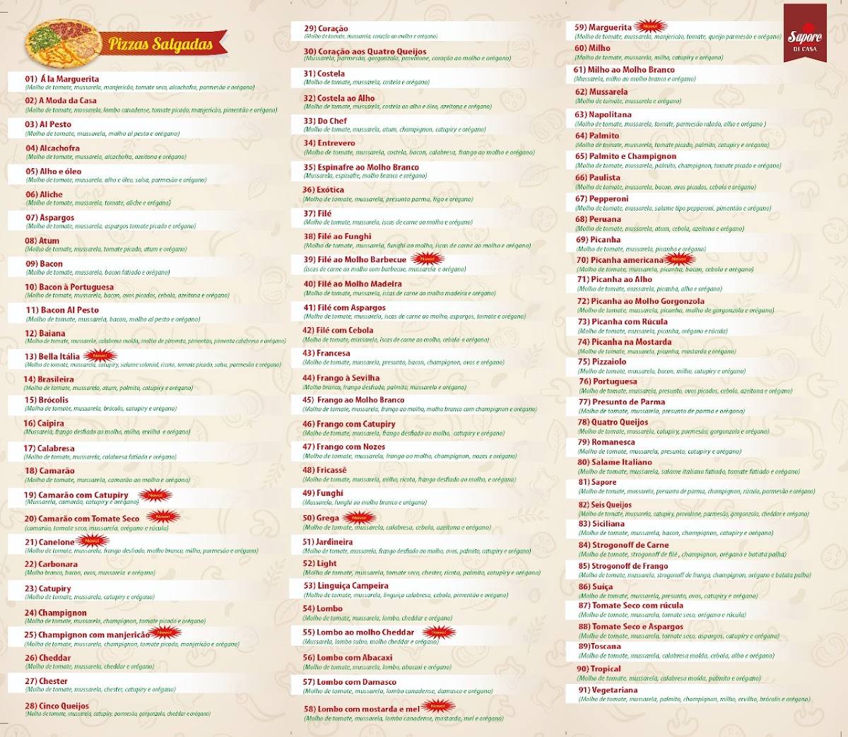 Menu em Pizzaria Sapore di Casa, Garibaldi