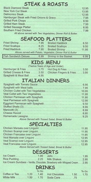 Menu at Cabreras pizzeria, Lansford