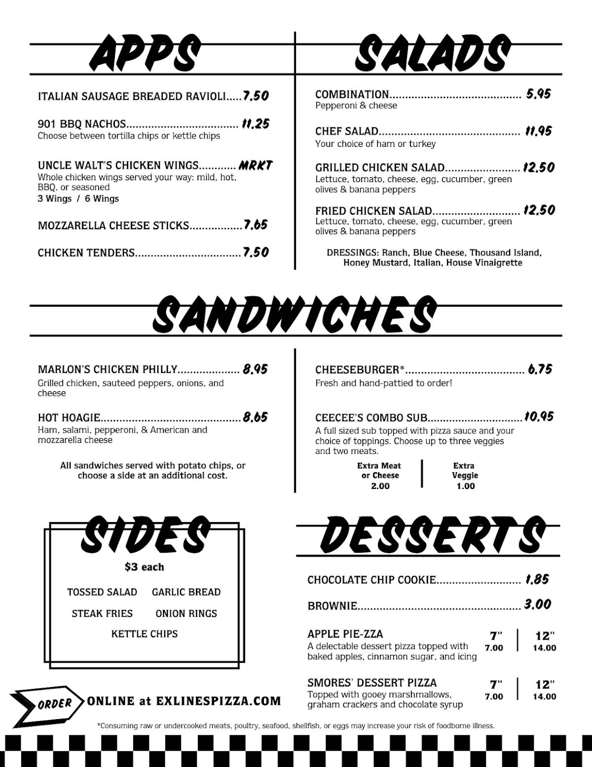 Menu at Exlines' Best Pizza in Town - Raleigh pizzeria, Memphis, Austin ...
