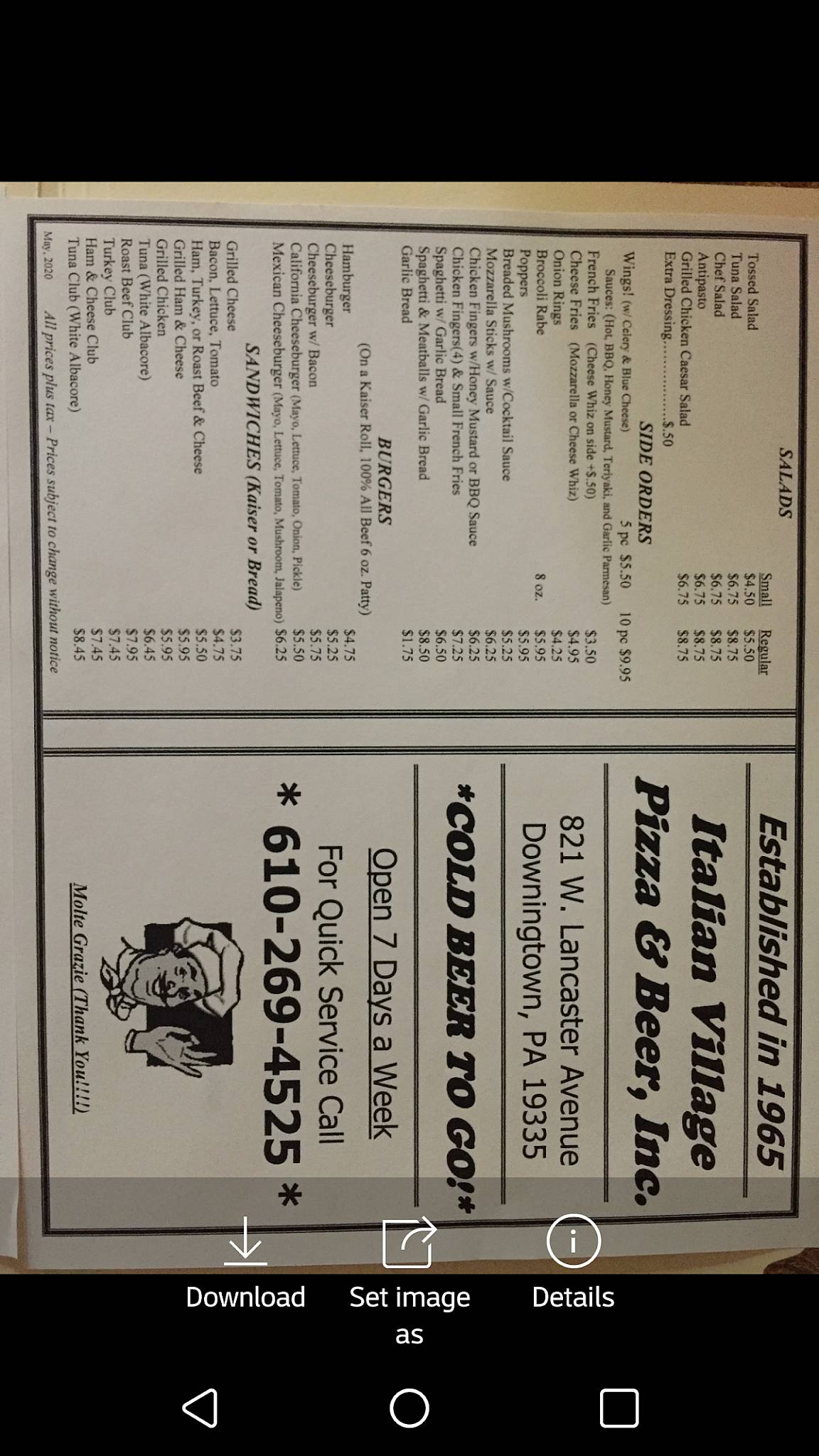 Menu at Italian Village Pizza & Beer pizzeria, Downingtown