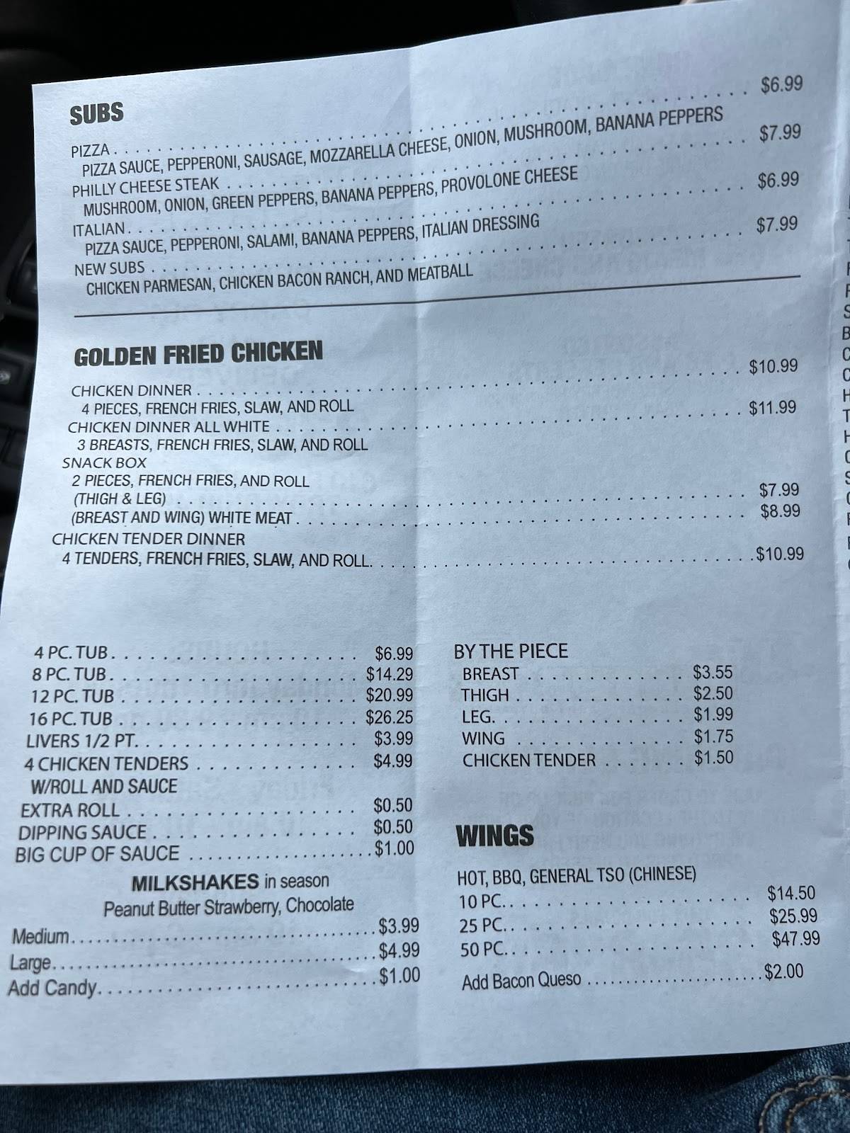 Menu at JJ’s Lunch Box pizzeria, Troy