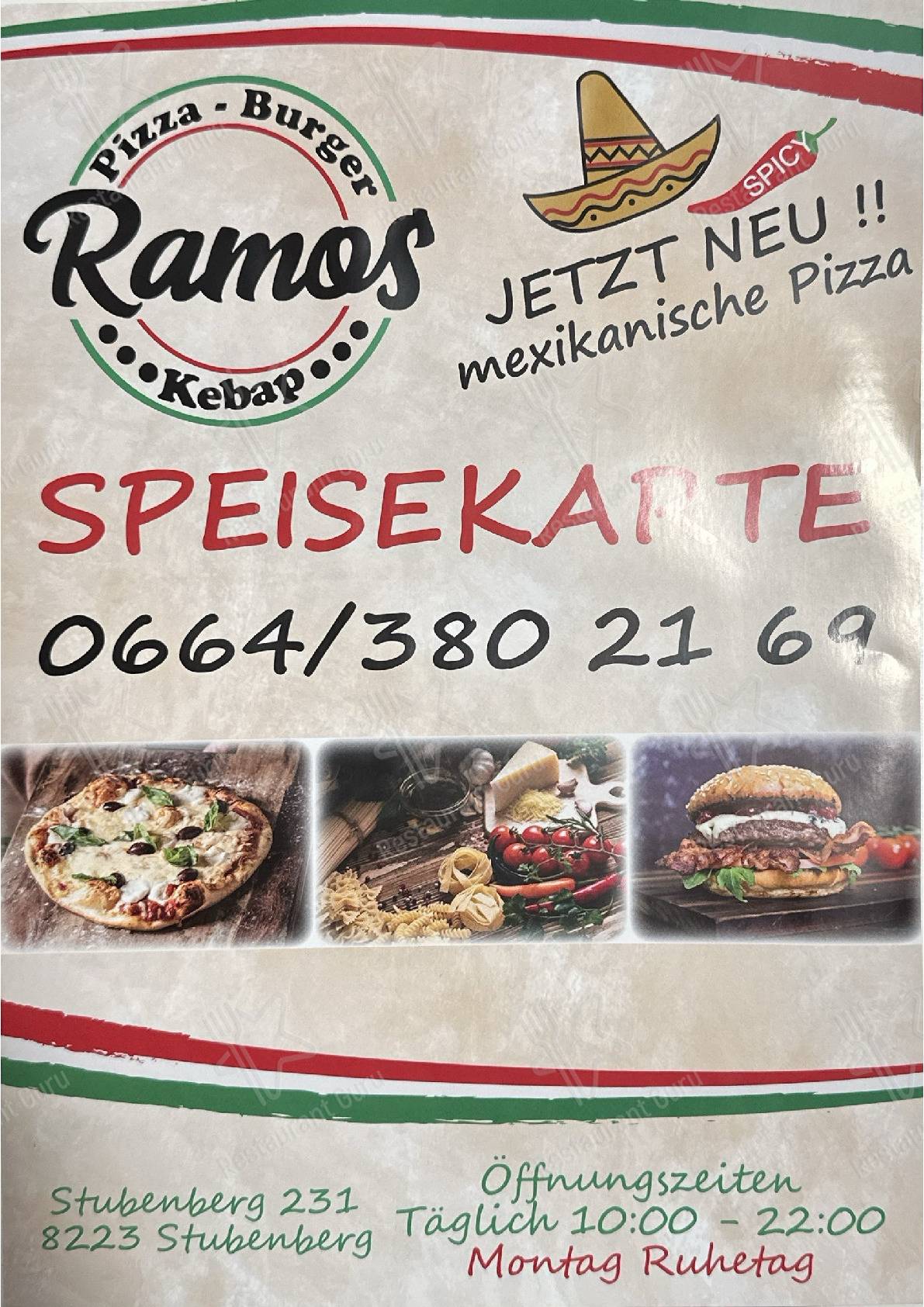 Speisekarte von Pizzeria Kebap Ramos, Stubenberg am See