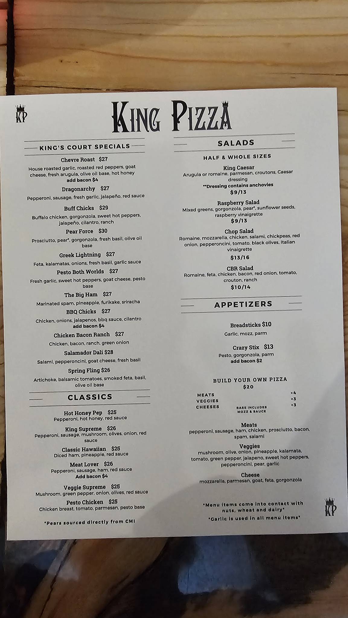 Menu at King Pizza pizzeria, Wenatchee