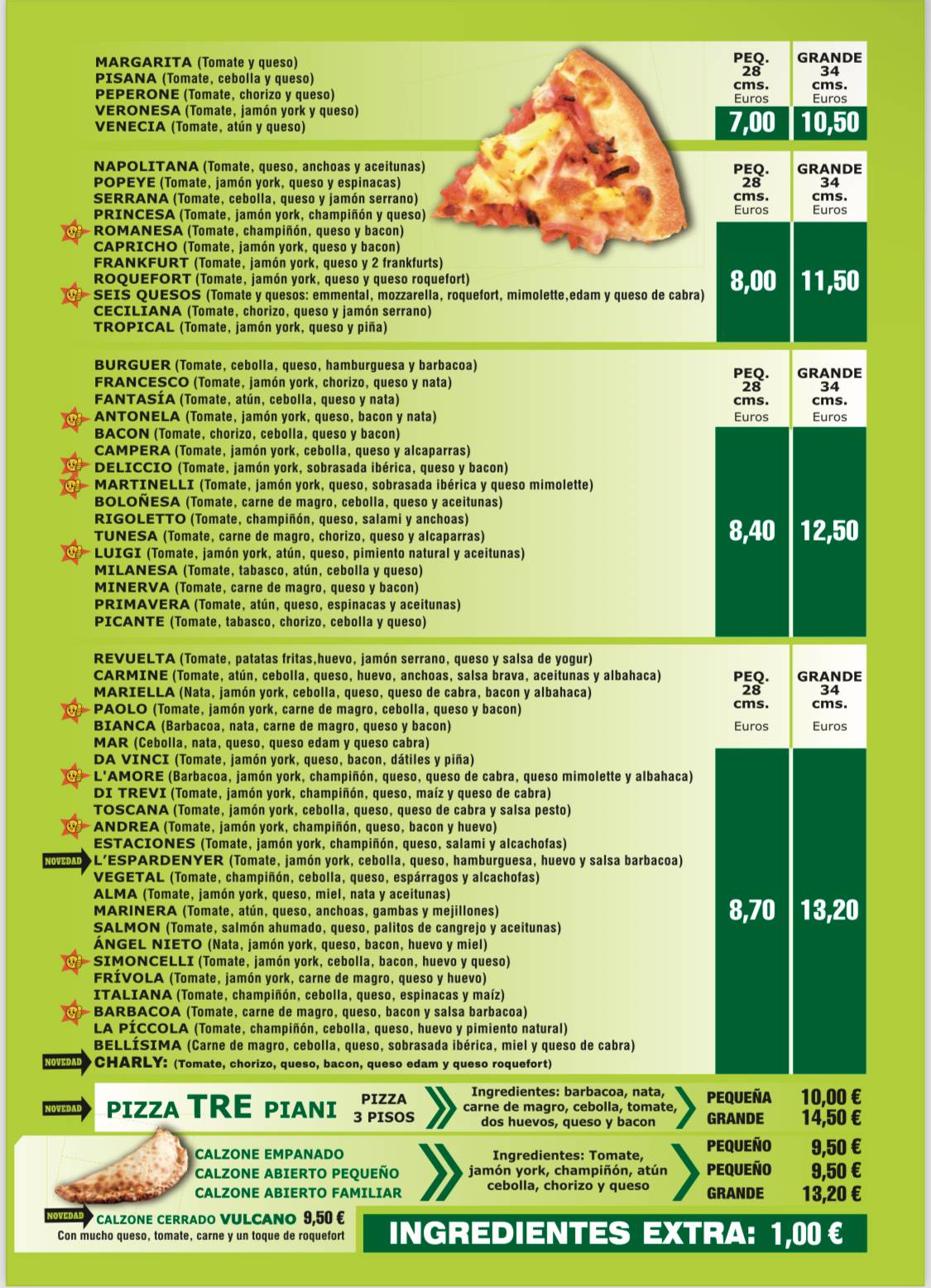 Carta del restaurante Martinelli, Alcira, Carrer Ardiaca Pere Esplugues