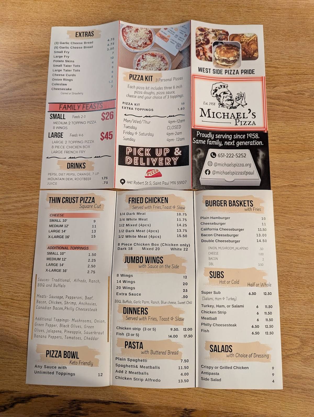 Carta de pizzería Michael's Pizza, Saint Paul