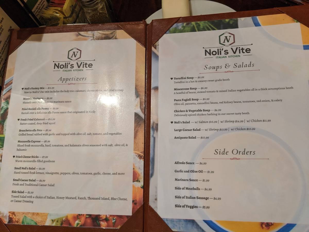 Menu at Noli's Vite pizzeria, New Braunfels