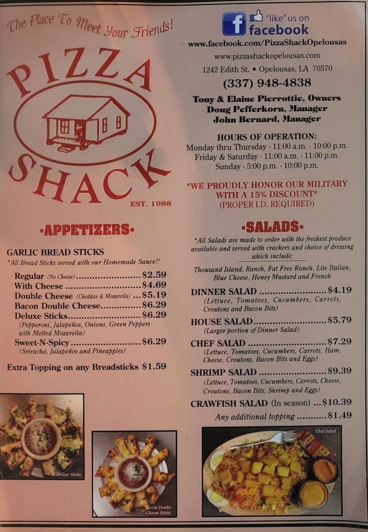 Menu at Pizza Shack Inc pizzeria, Opelousas