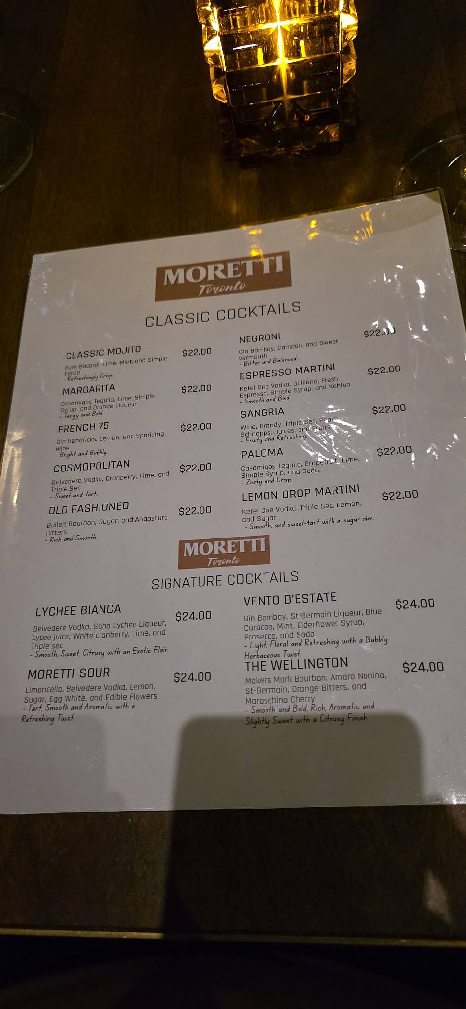 Menu at Pizzeria Moretti Toronto, Toronto