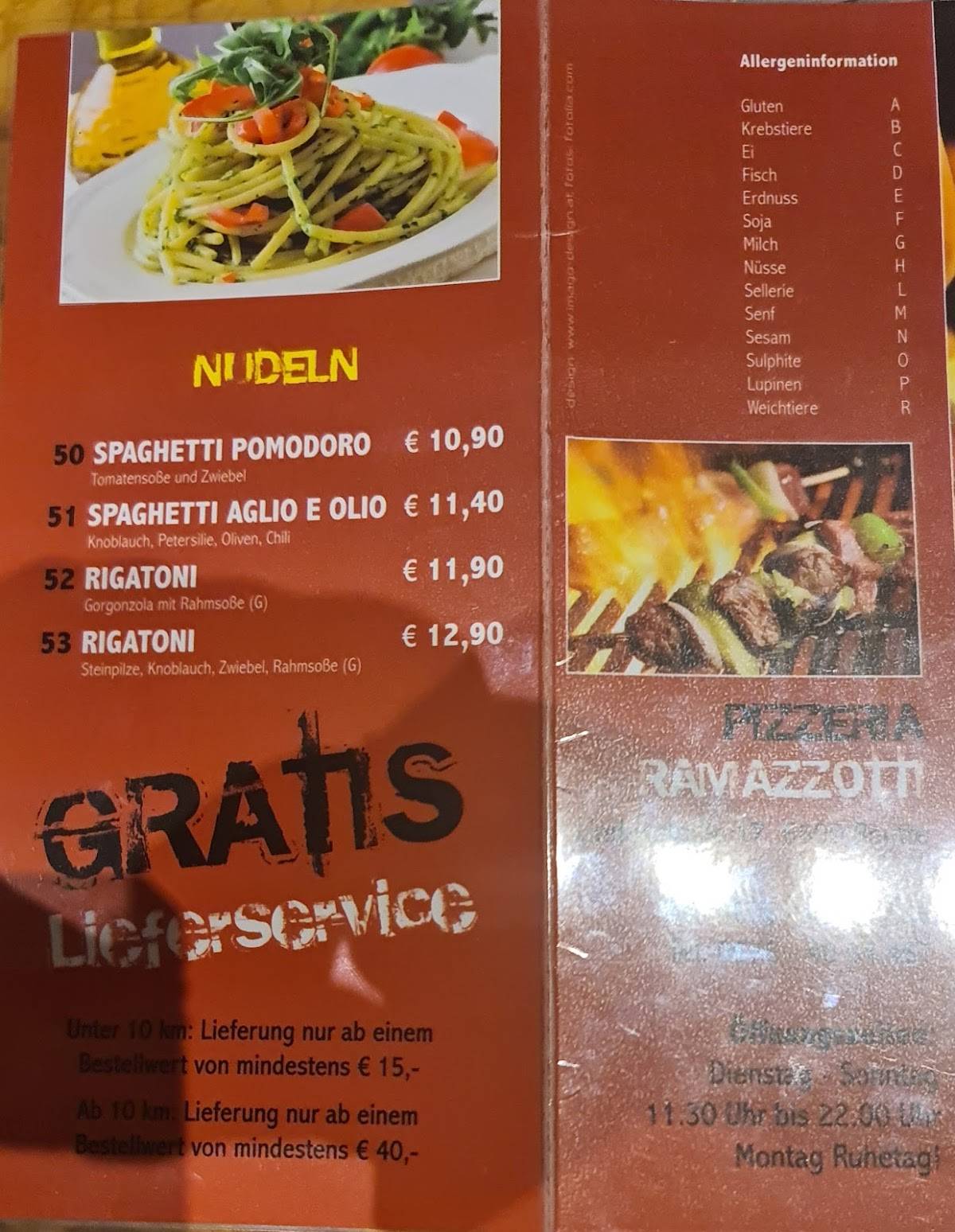Speisekarte von Pizzeria Ramazzotti, Gemeinde Reutte