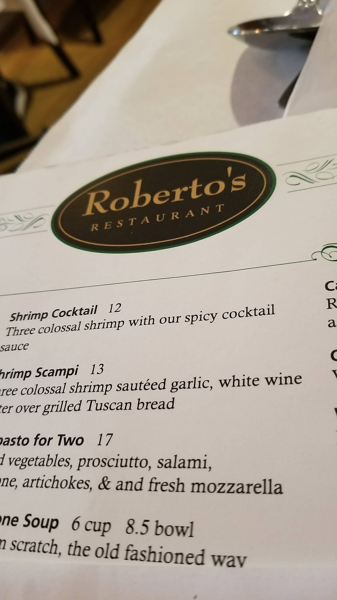 Menu at Roberto's pizzeria, Ogunquit, 200 Shore Rd