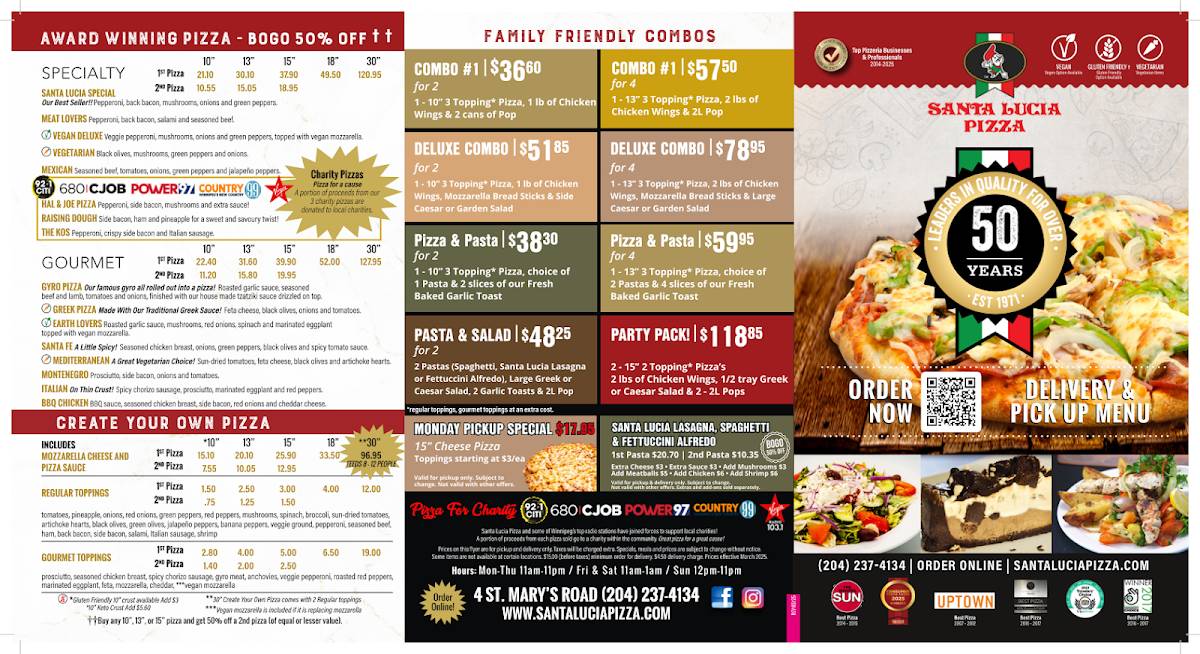 Menu at Santa Lucia Pizza pizzeria, Winnipeg, 4 St Mary's Rd