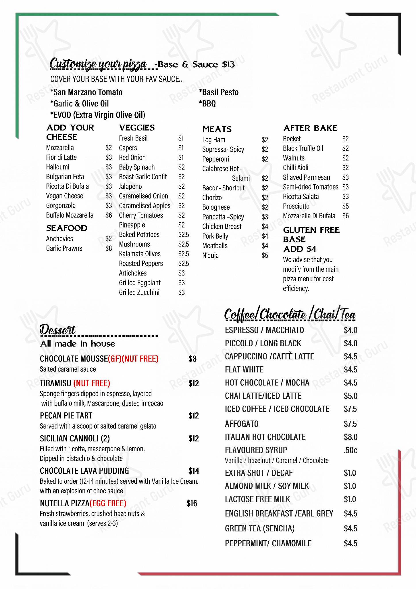 Menu at SoLita Pizzeria, Restaurant & Bar, Canberra