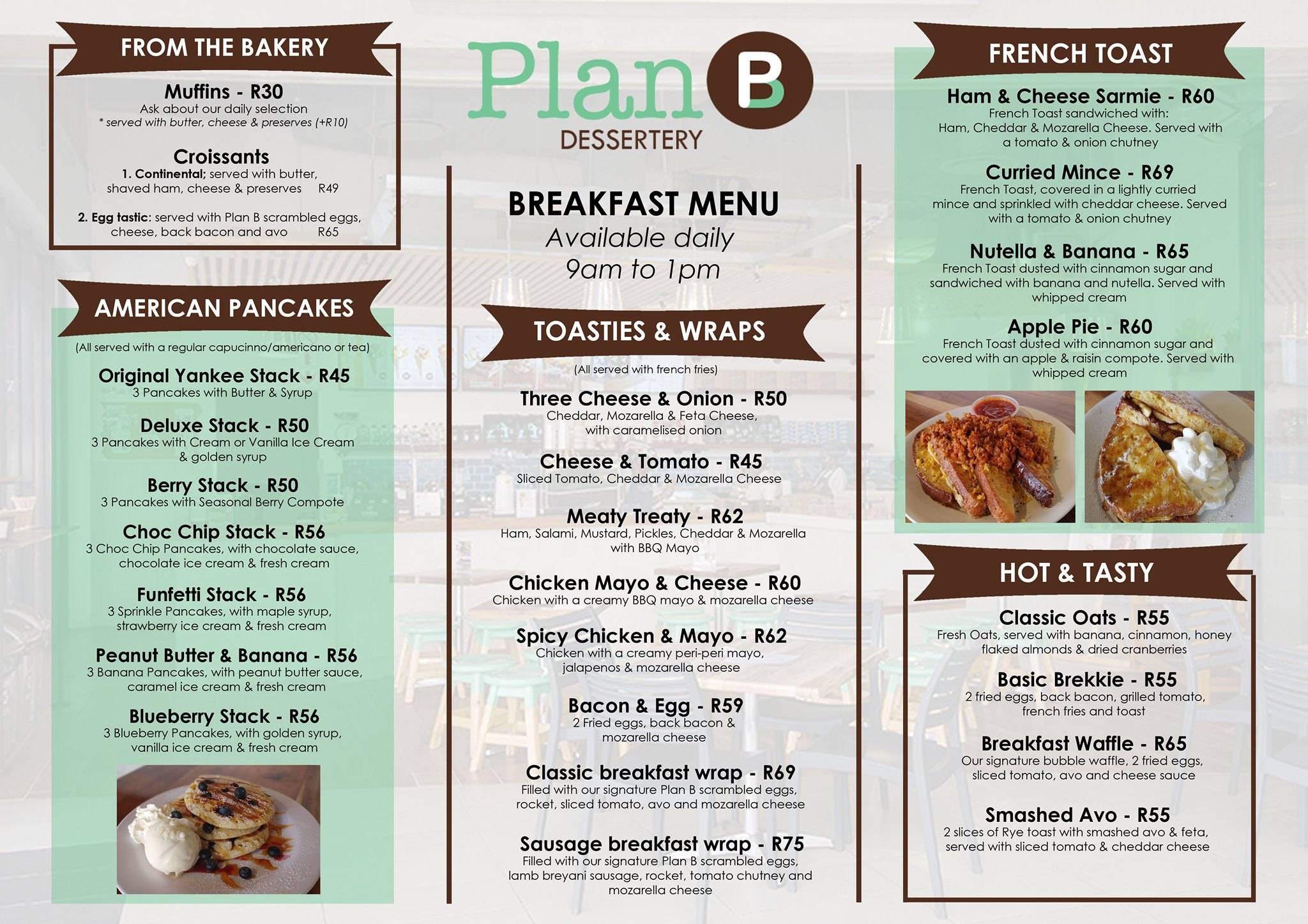 Menu at Plan B Dessertery Durban North desserts, Durban, 9 Mackeurtan Ave