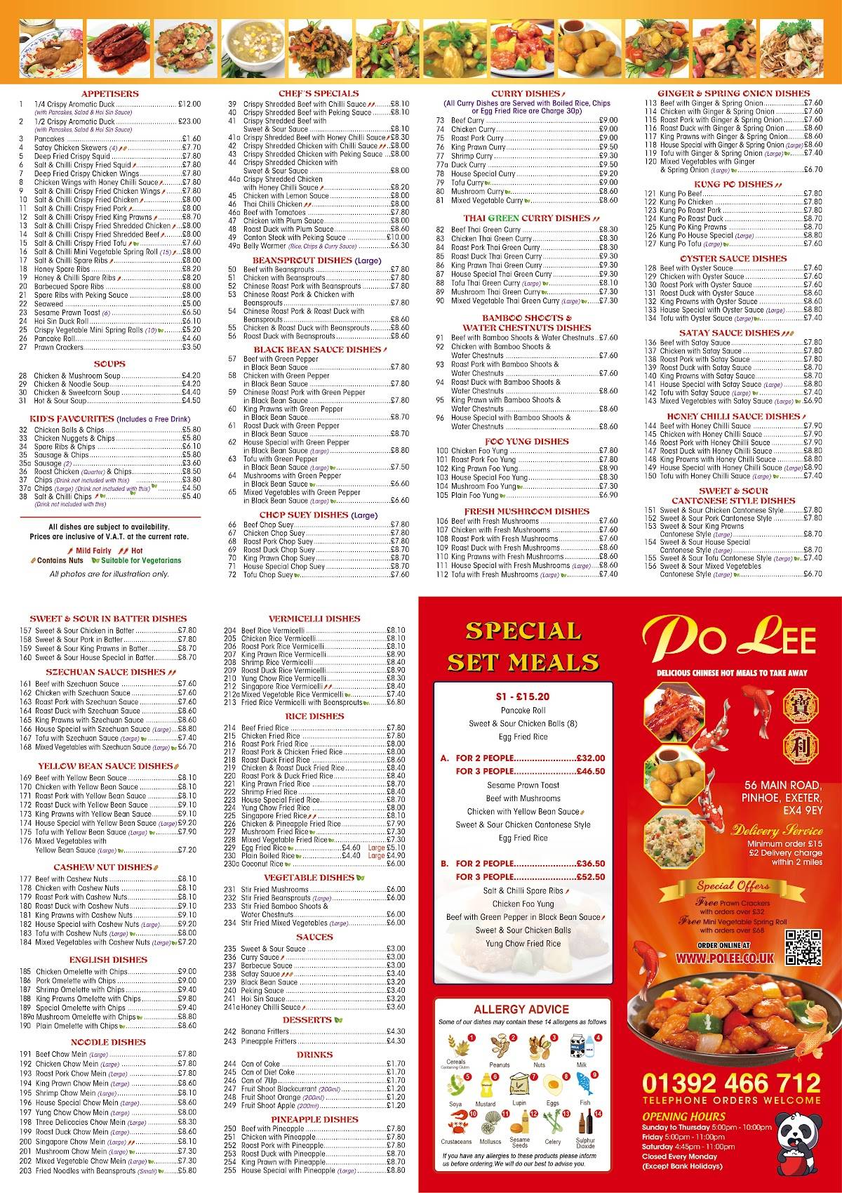 Menu at Po Lee Chinese Takeaway fast food, Exeter