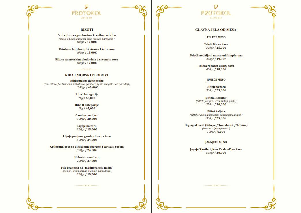 Menu au PROTOKOL gastro bar / Podgorica, Podgorica