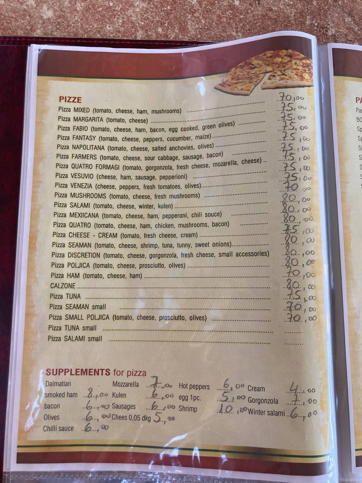 Menu at Fabio restaurant, Podstrana
