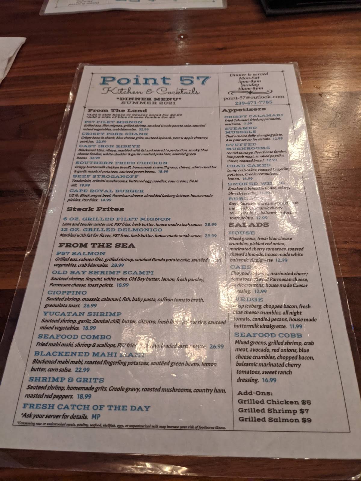 Menu at Point 57 Kitchen & Cocktails restaurant, Cape Coral